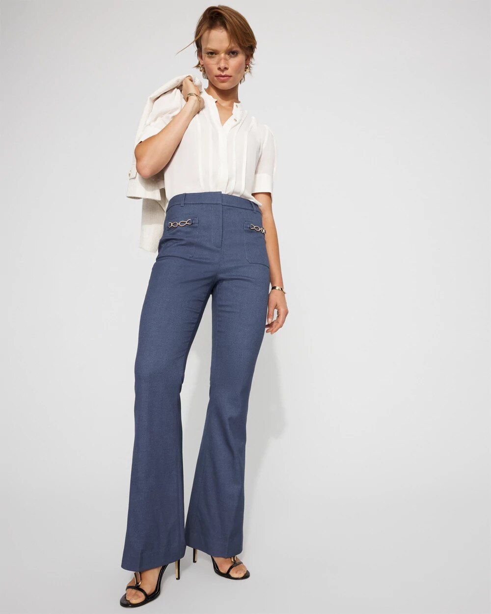 High-Rise Piper Denim-Look Flare Pant Medium Indigo Twill - White House ...
